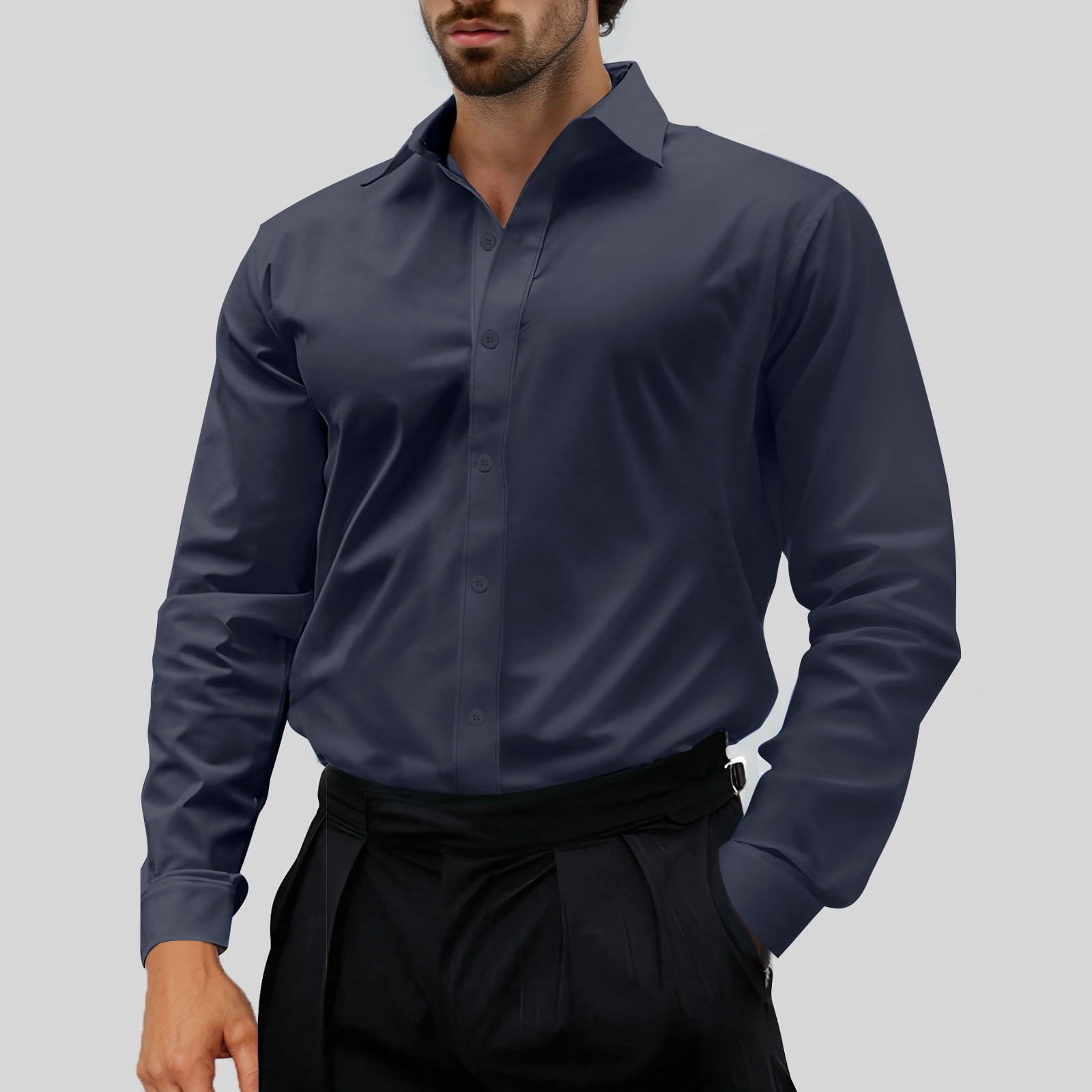 Zmfxjpe Button Up Shirts Mens Spring Shirts Clothes For Men Fashion Long Sleeve Shirt Mens Breathable Shirts  Navy  Xl