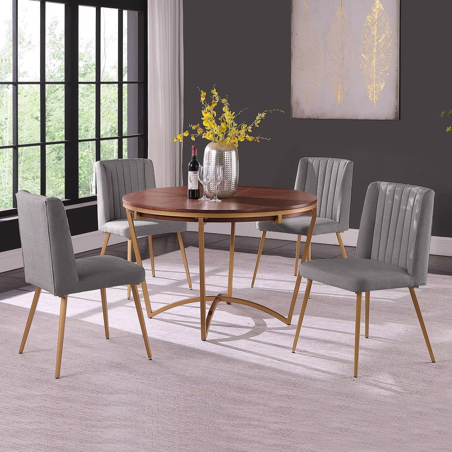 Morden Fort Round Wood Dining Table Set for 4, Vintage Cherry Kitchen ...