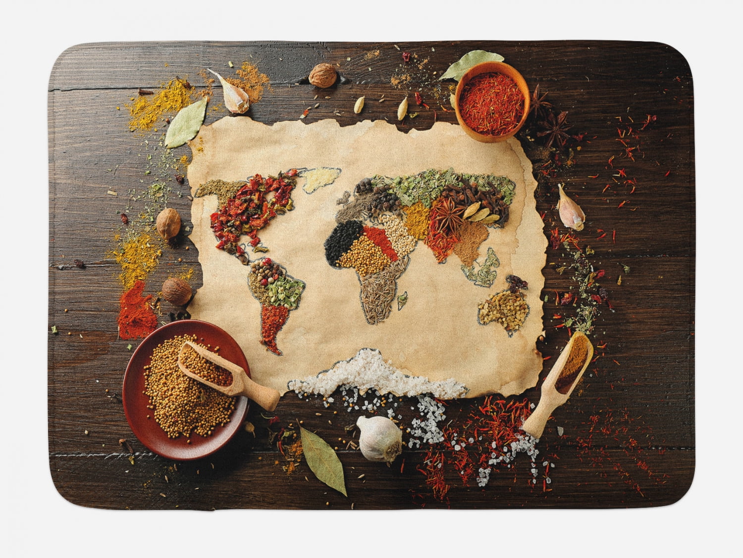 Spice Bath Mat, Mapping Illustration Formed with Different Kinds of ...