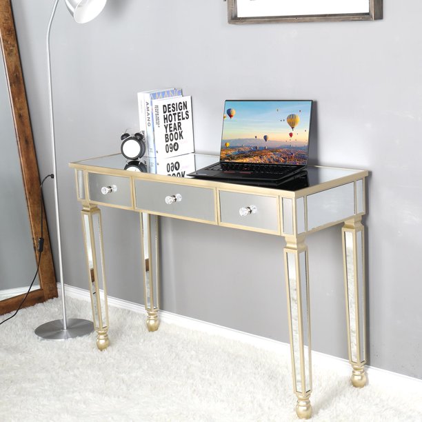 SamyoHome Mirrored Console Table Sofa Vanity Table with 3 Drawers ...