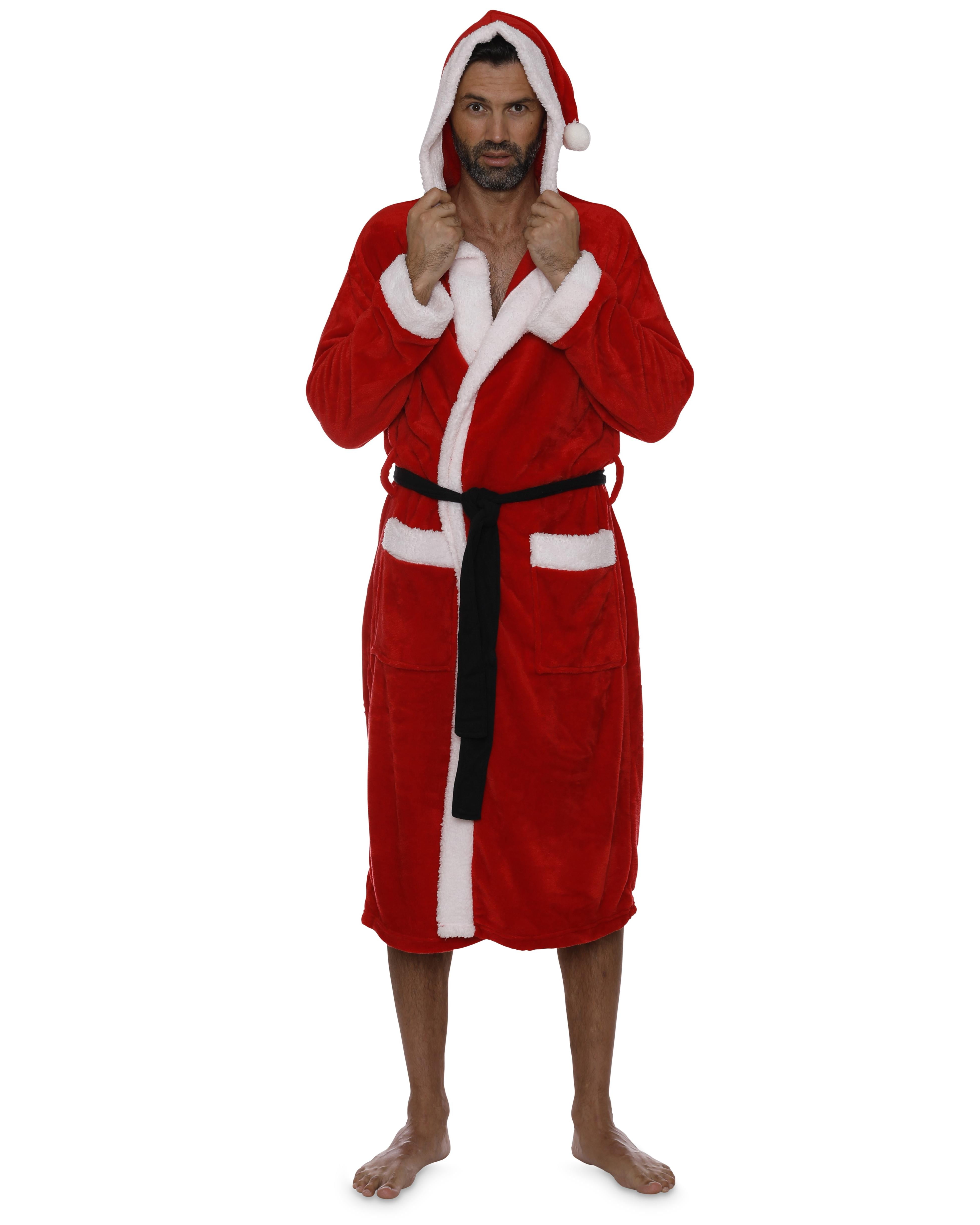 Intimo Men's Bathrobe Red Belted Santa Robe Holiday Loungewear ...