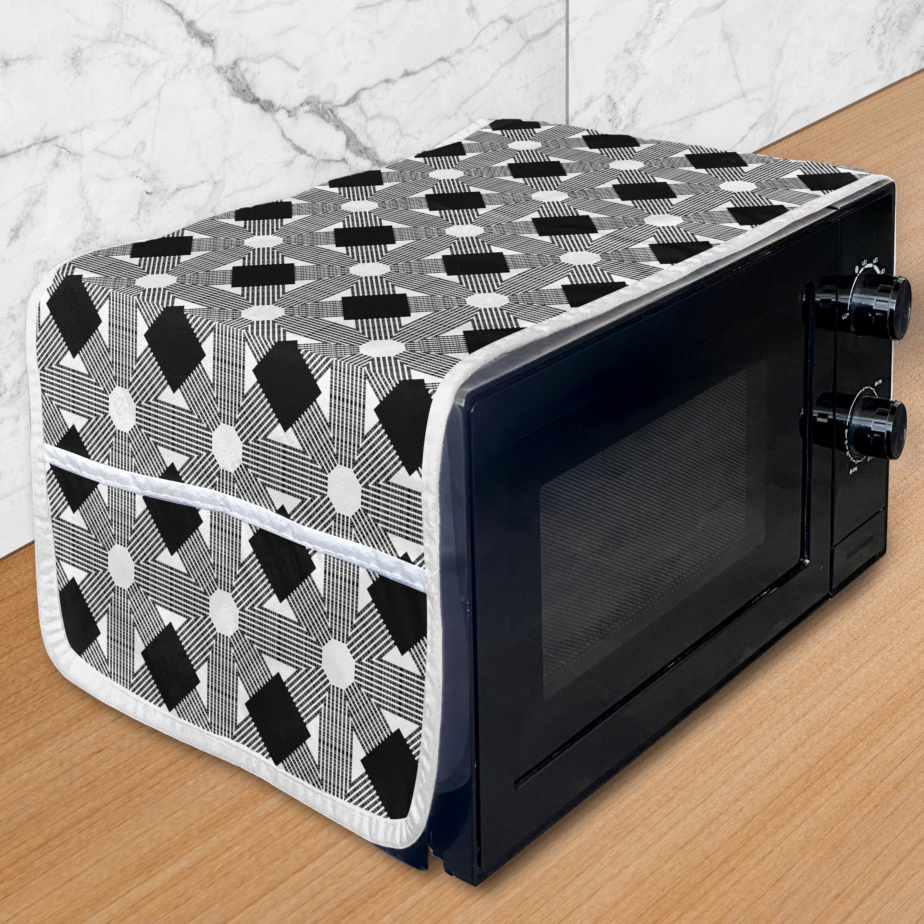 Black and White Microwave Oven Cover, Contemporary Bohemian Mosaic of ...