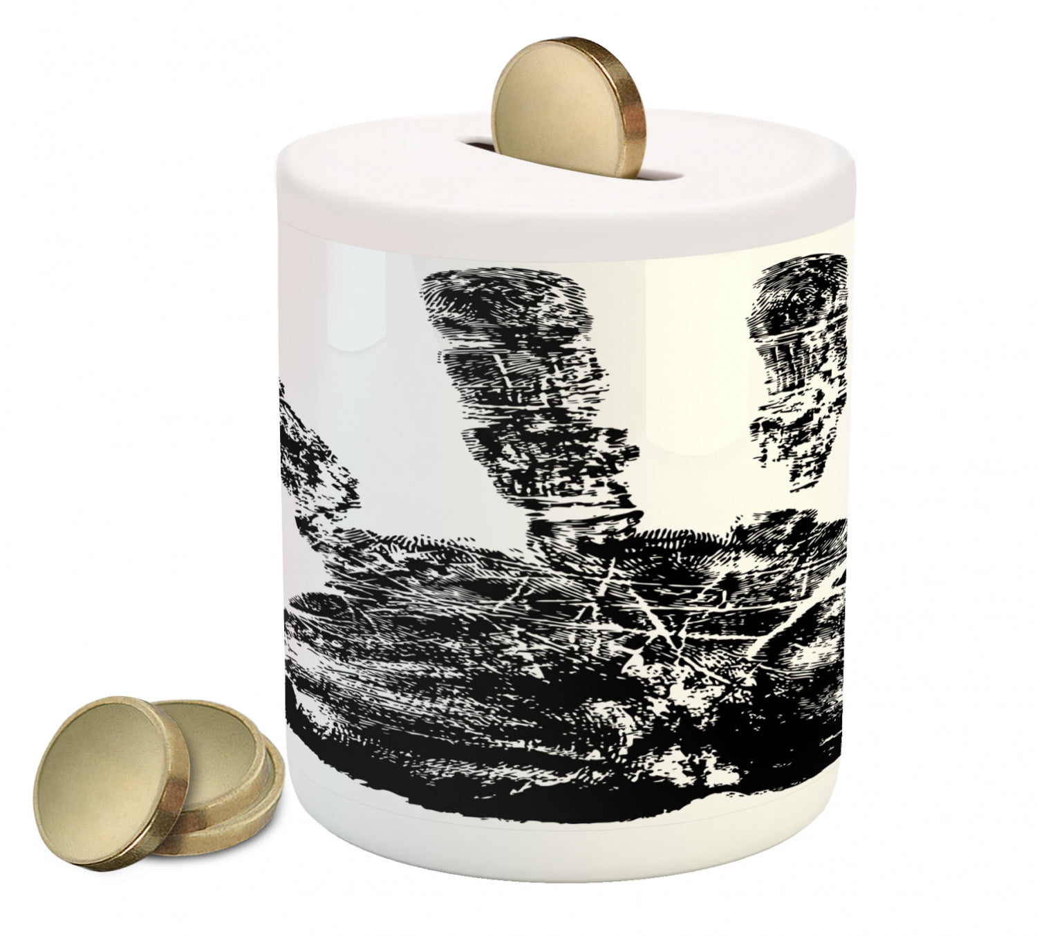 Modern Piggy Bank, Hand Print with Human Fingers in Grunge Motley ...