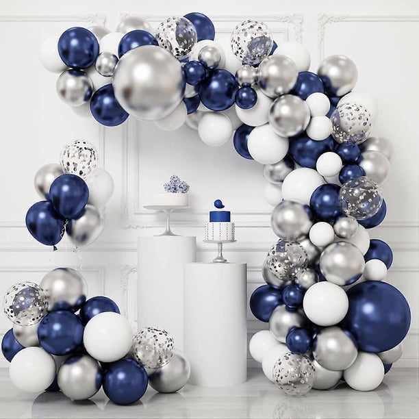 Kit de guirnalda de globos azul marino y plateado, confeti azul y ...