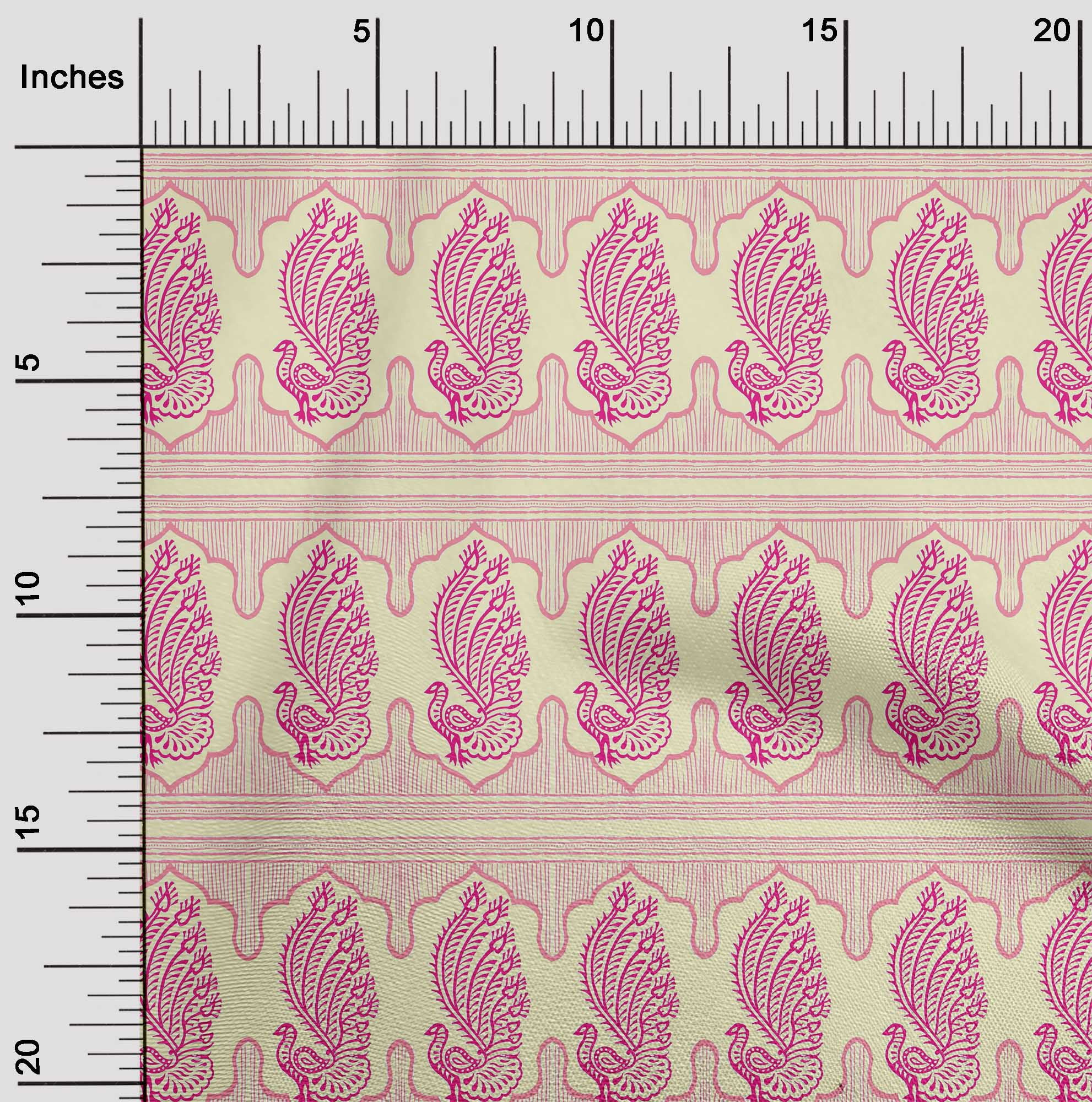 oneOone Organic Cotton Poplin Twill Fabric Peacock Block Print Fabric ...