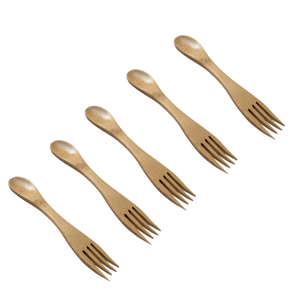 5 Pcs Eco-friendly Spork Bamboo Spoons Forks Combo Creative Spork Combo ...
