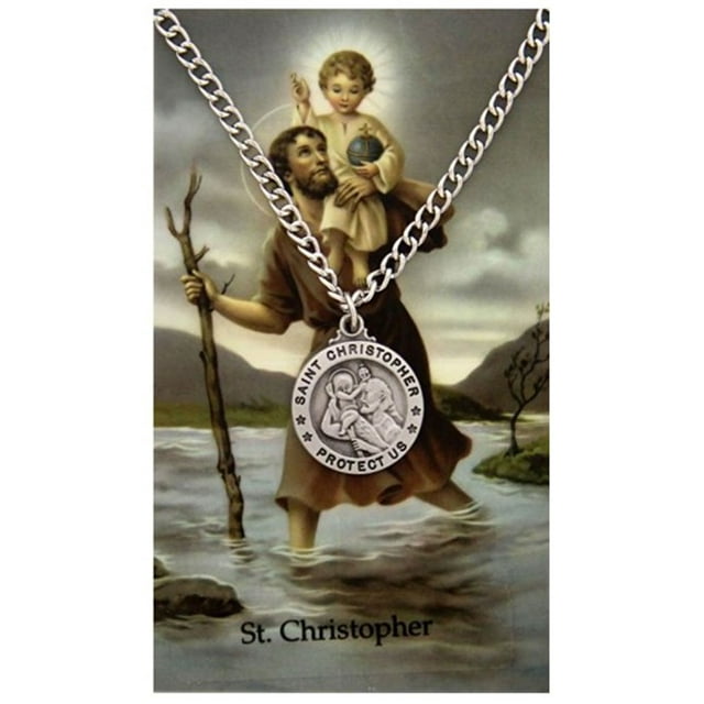 Pewter Saint Christopher Protect Us Medal Pendant with Laminated Prayer ...