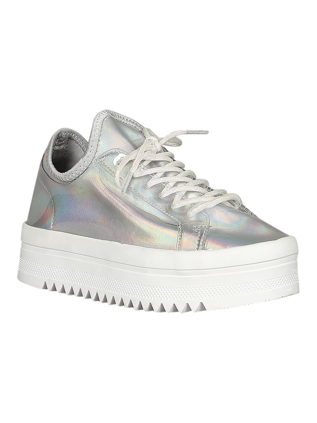 Women PVC Lace Up Flatform Lug Sole Sneaker 18342 - Walmart.com