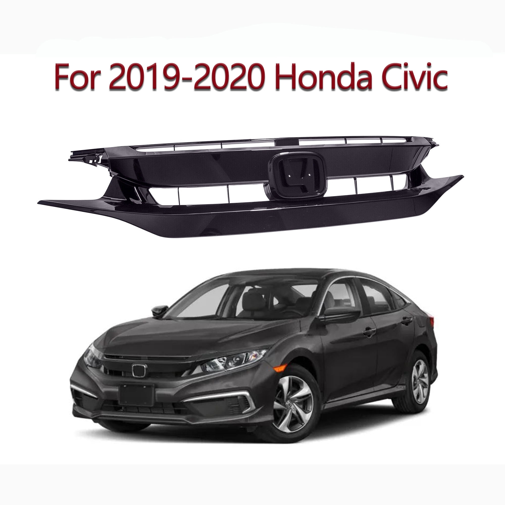 Grille Compatible With 2019-2020 Honda Civic Glossy Black Front Bumper ...