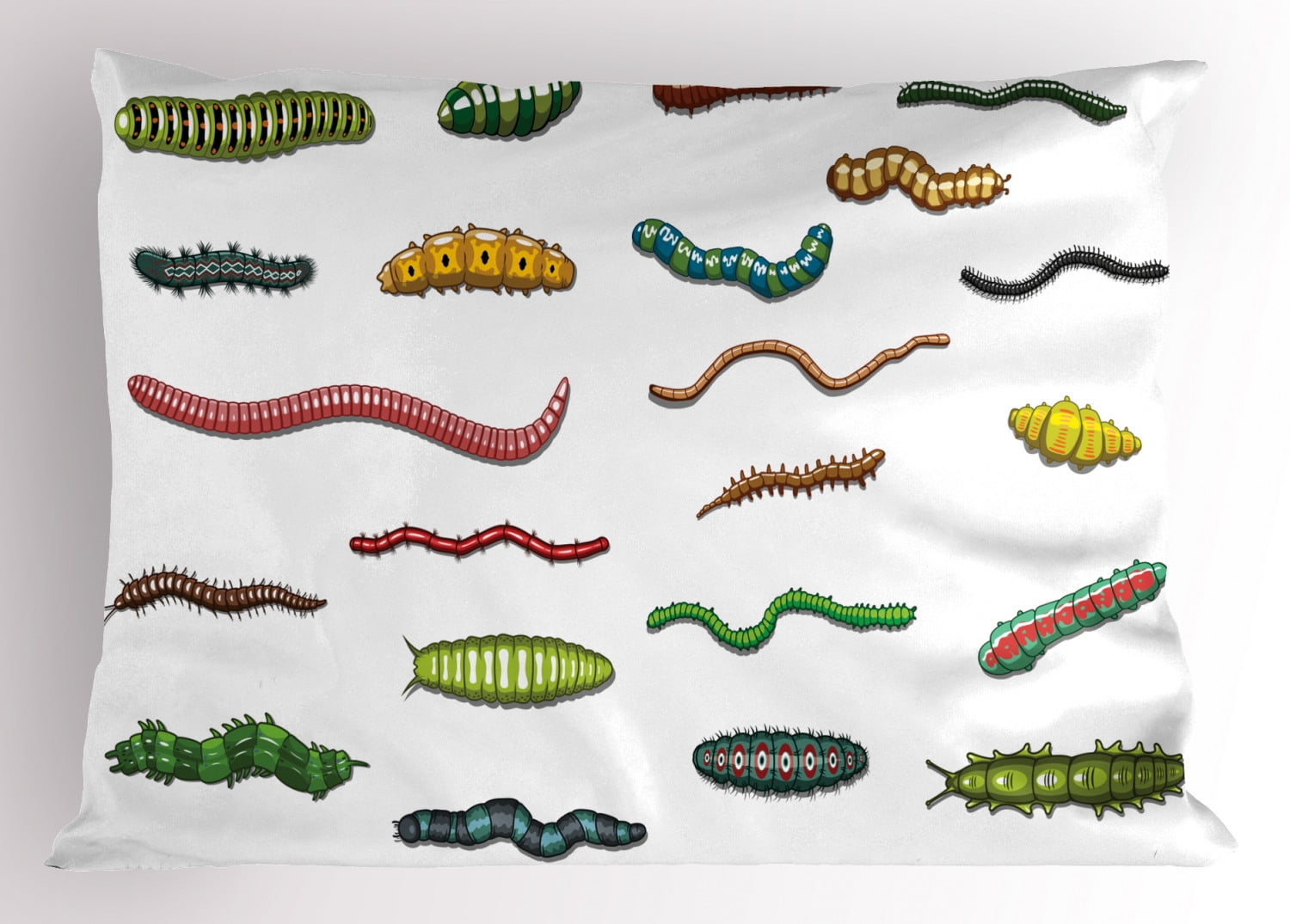 Animals Pillow Sham, Cartoon Style Caterpillars and Worms Ecology ...