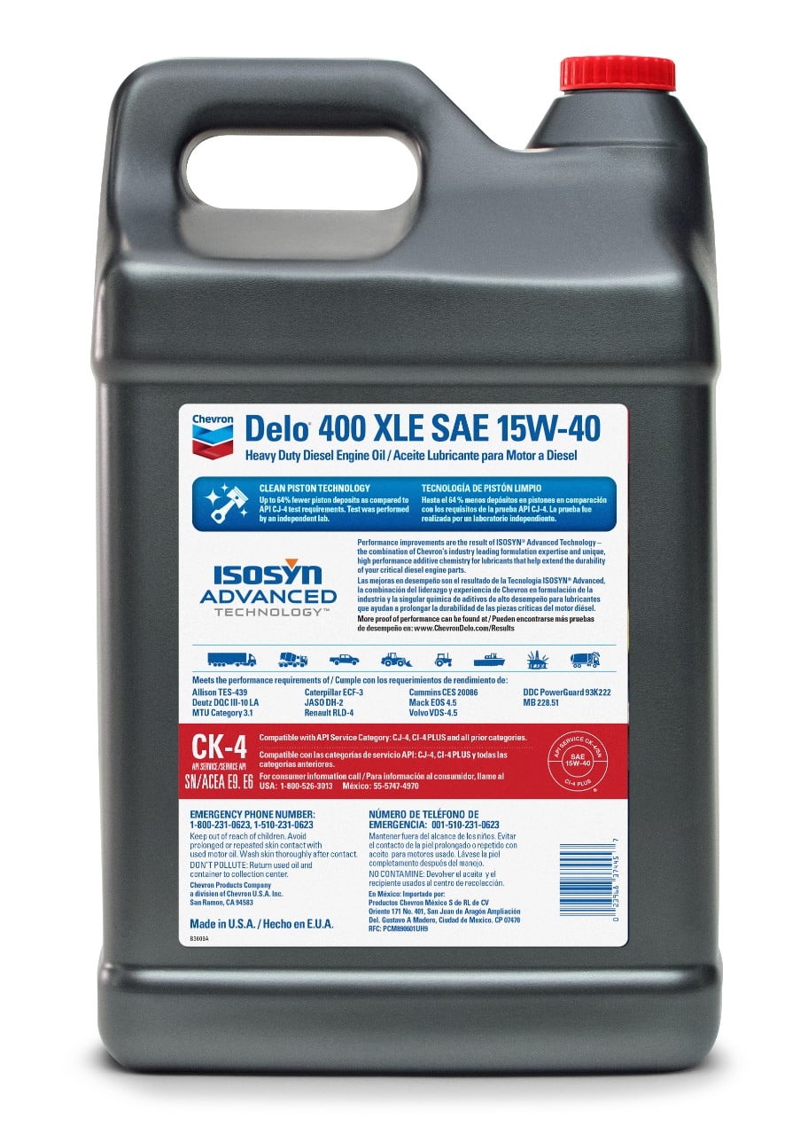 Chevron Delo 400 XLE Synthetic Blend Diesel Motor Oil CK-4, 15W-40, 2.5 ...
