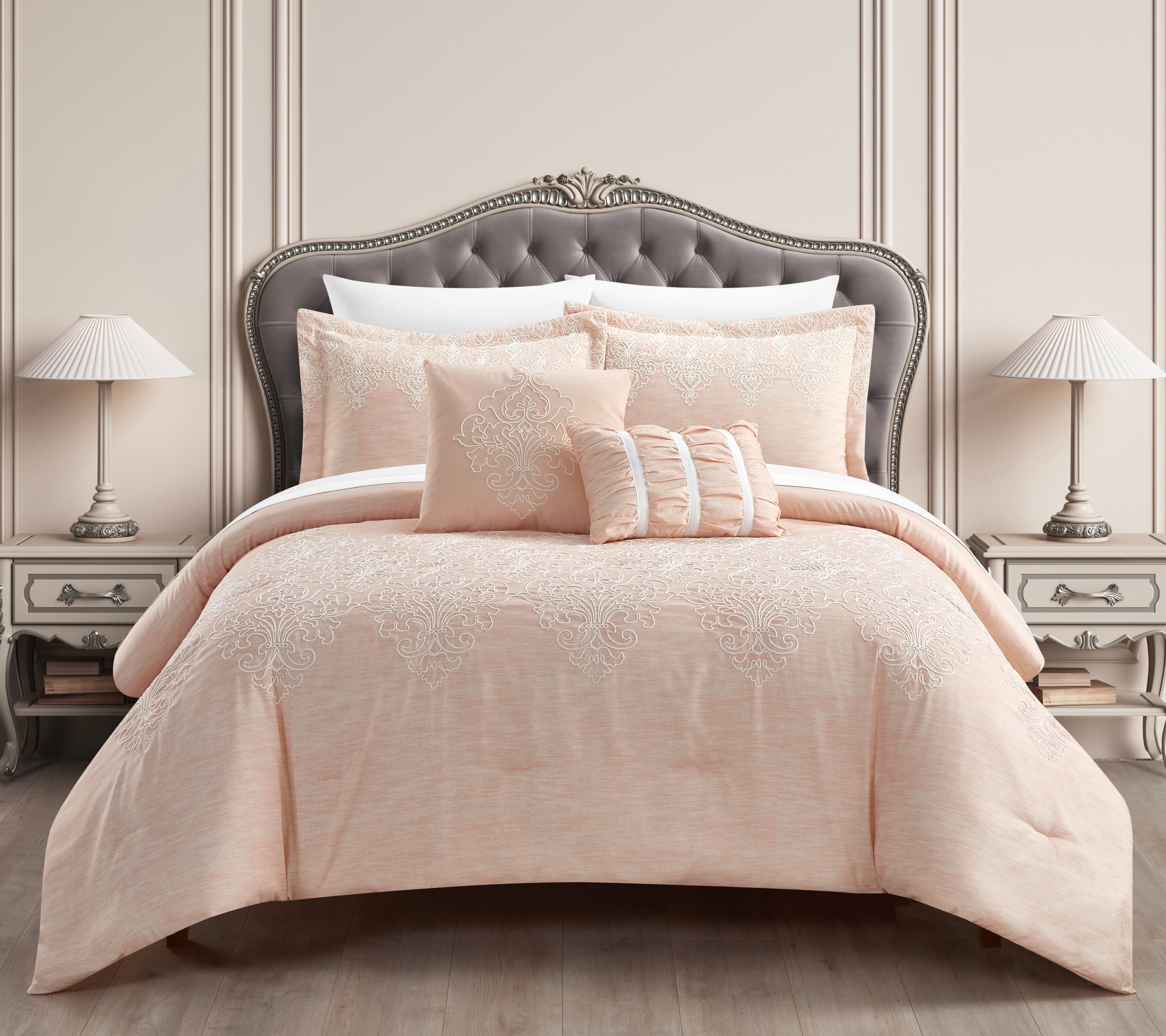 Chic Home Yasmine 9-Piece Embroidered Comforter Set, Queen, Blush ...