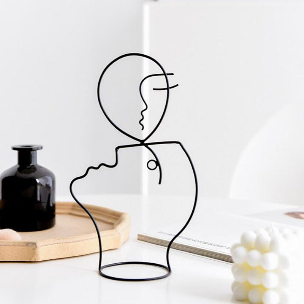 Metal Abstract Outline Sculpture Figure Minimalist Female Head Statue ...