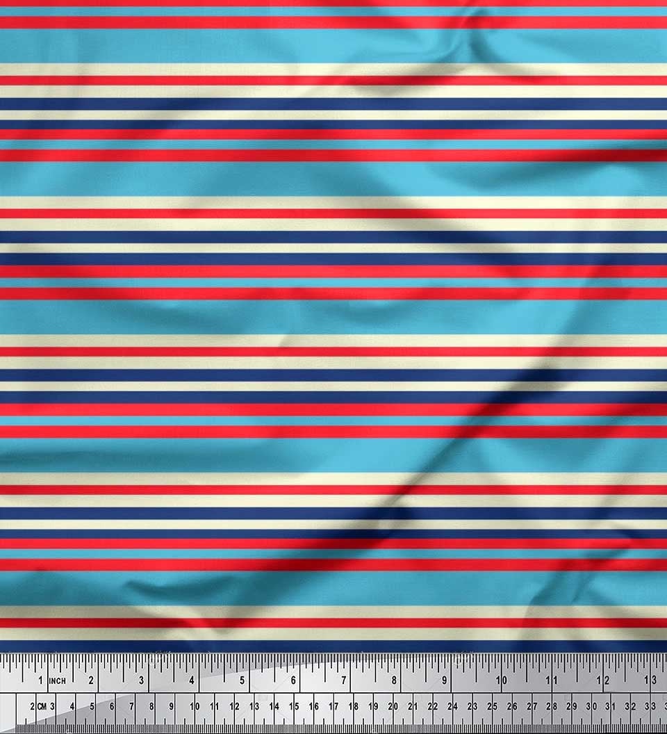Soimoi Cotton Voile Fabric Horizontal Stripe Print Fabric by The Yard ...