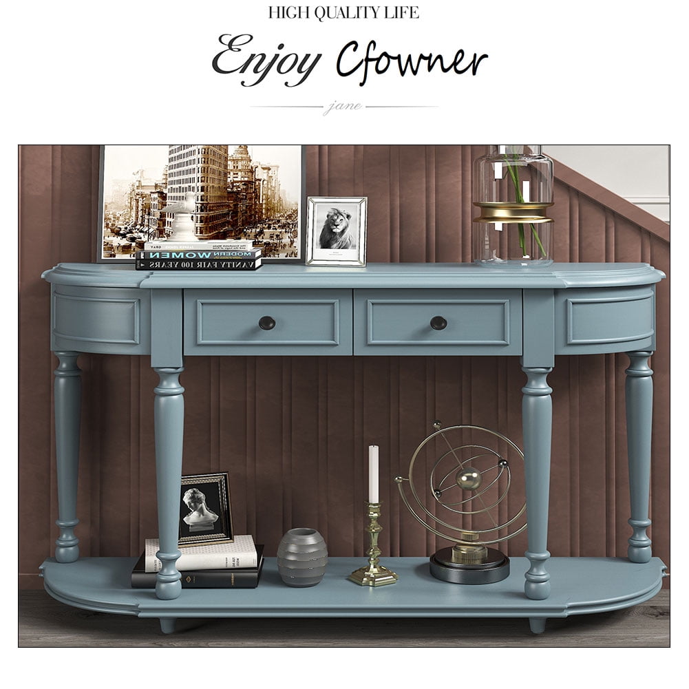 Cfowner Retro Circular Curved Entryway Table, Solid Wood Console Table ...