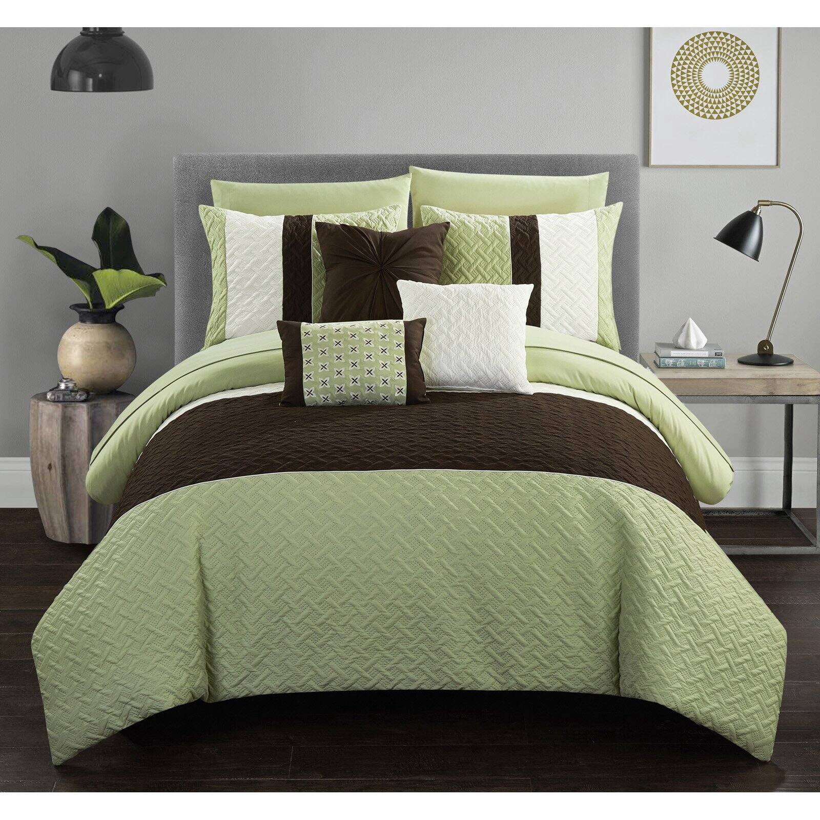 Chic Home Shaila 10 or 8 Piece Comforter Set Color Block Quilted ...