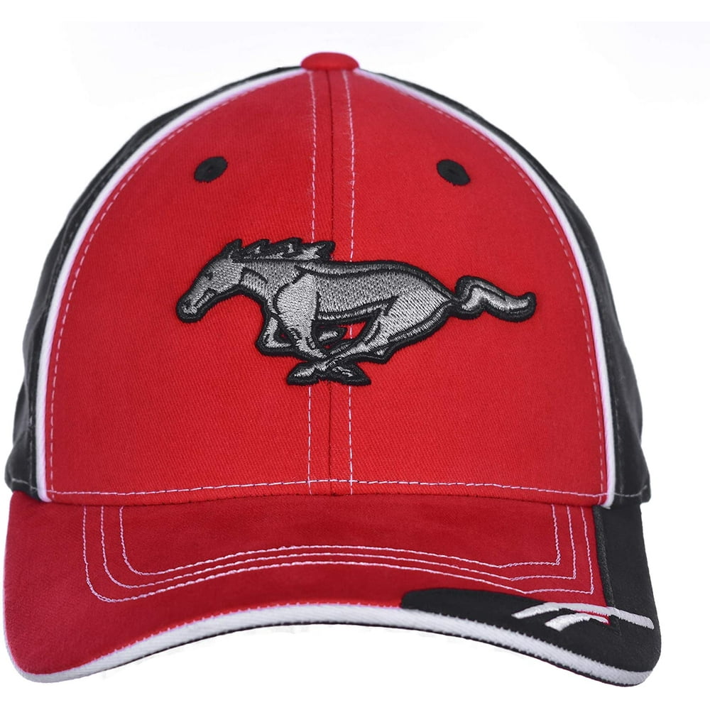 Checkered Flag Men's Ford Mustang Logo Cap Adjustable Red & Black Hat ...