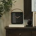 DecMode 9" Black Metal Small Clock with Leather Handle and Hour Markers ...