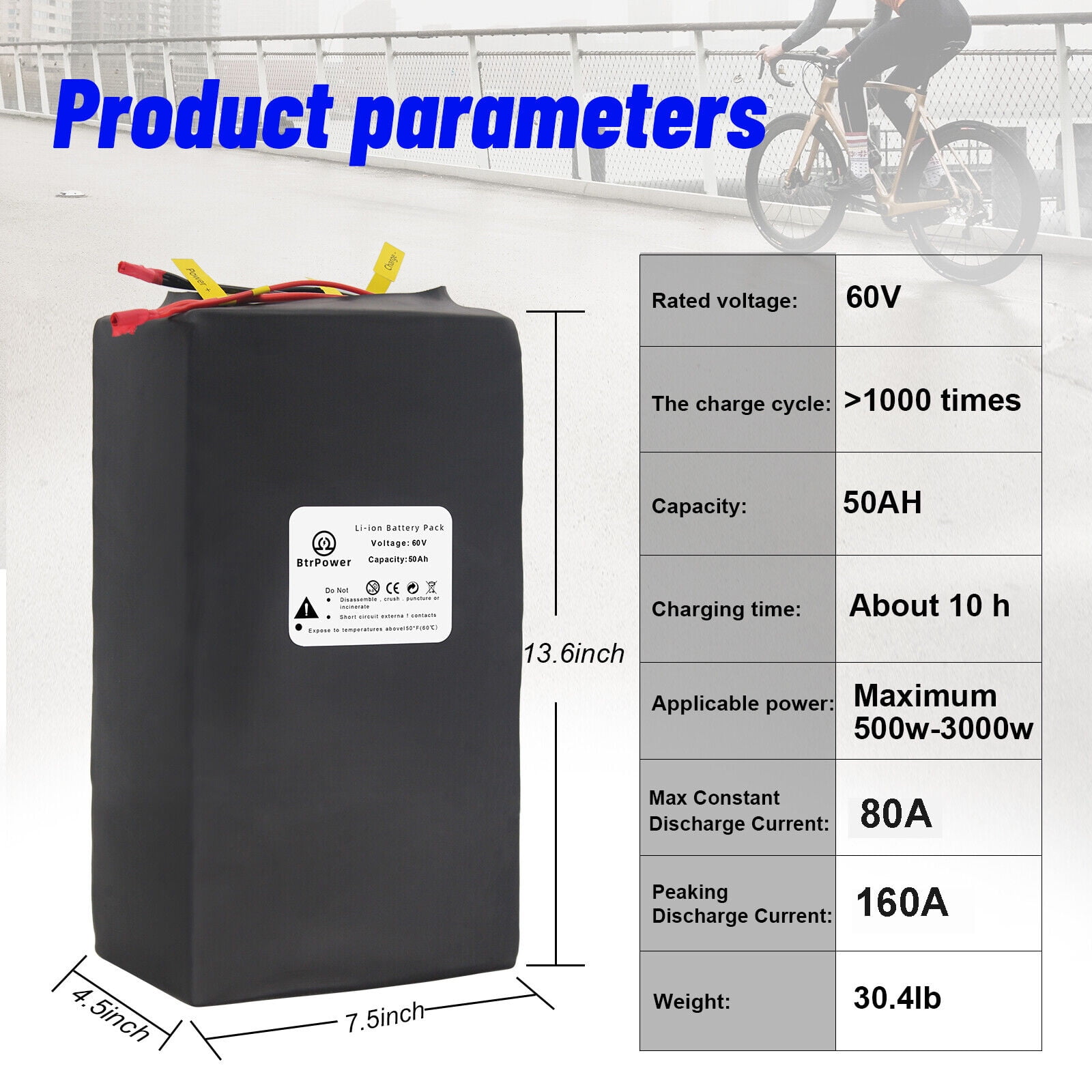 Buy Btr Ebike 60V 50Ah Li-ion Battery for Electric Bike Scooter 3000W ...