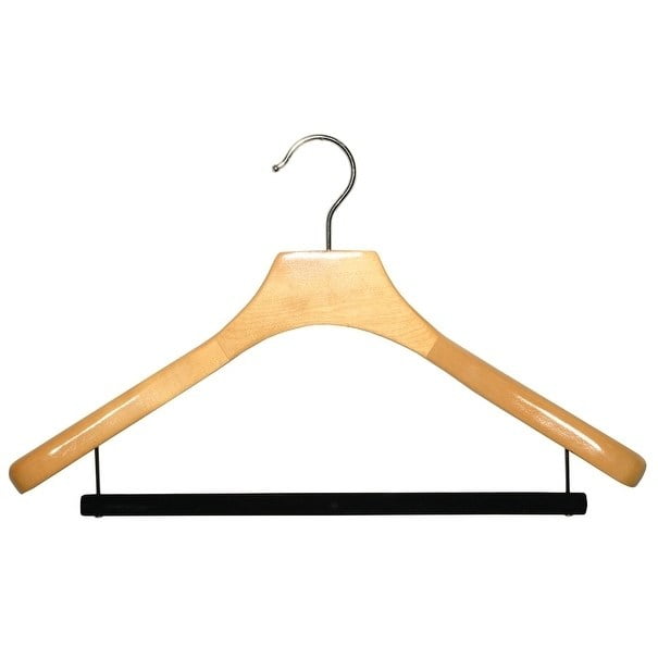 Deluxe Wooden Coat Hanger w/ Velvet Bar, Natural Finish w/ Chrome ...