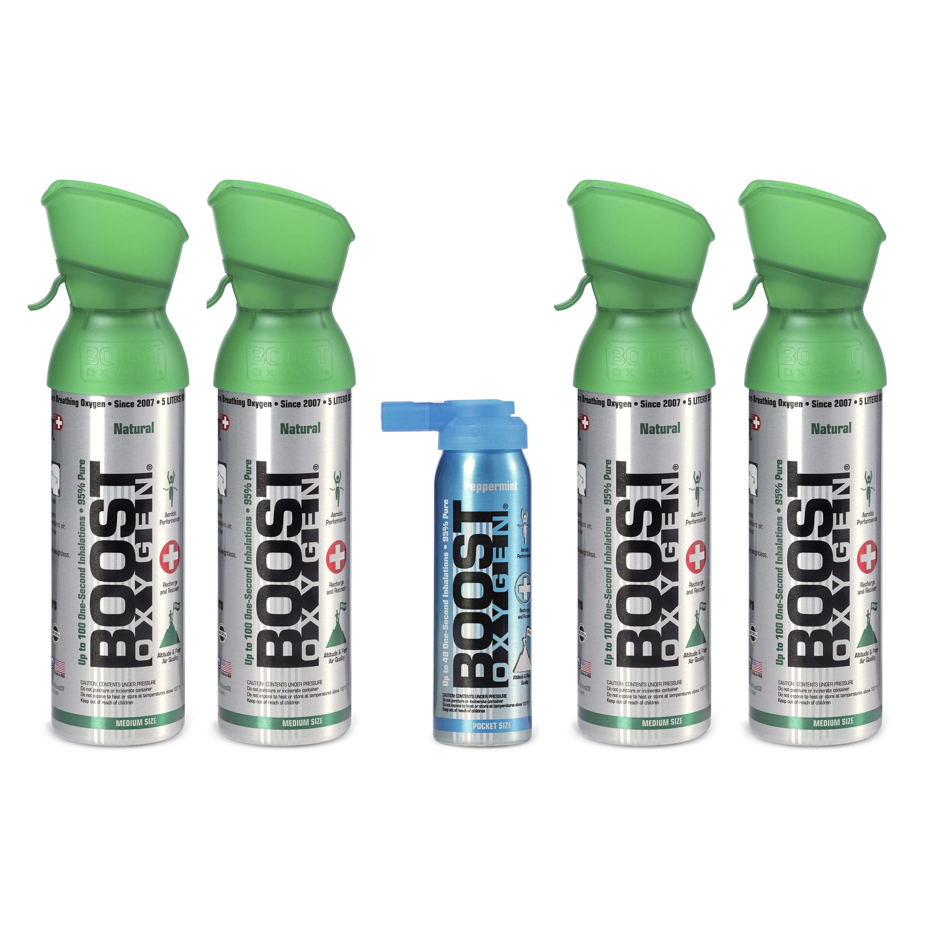 Boost Oxygen 10 & 2 Liter Natural Pure Canned Oxygen Canister (5 Pack ...