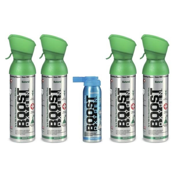 Boost Oxygen 10 & 2 Liter Natural Pure Canned Oxygen Canister (5 Pack ...