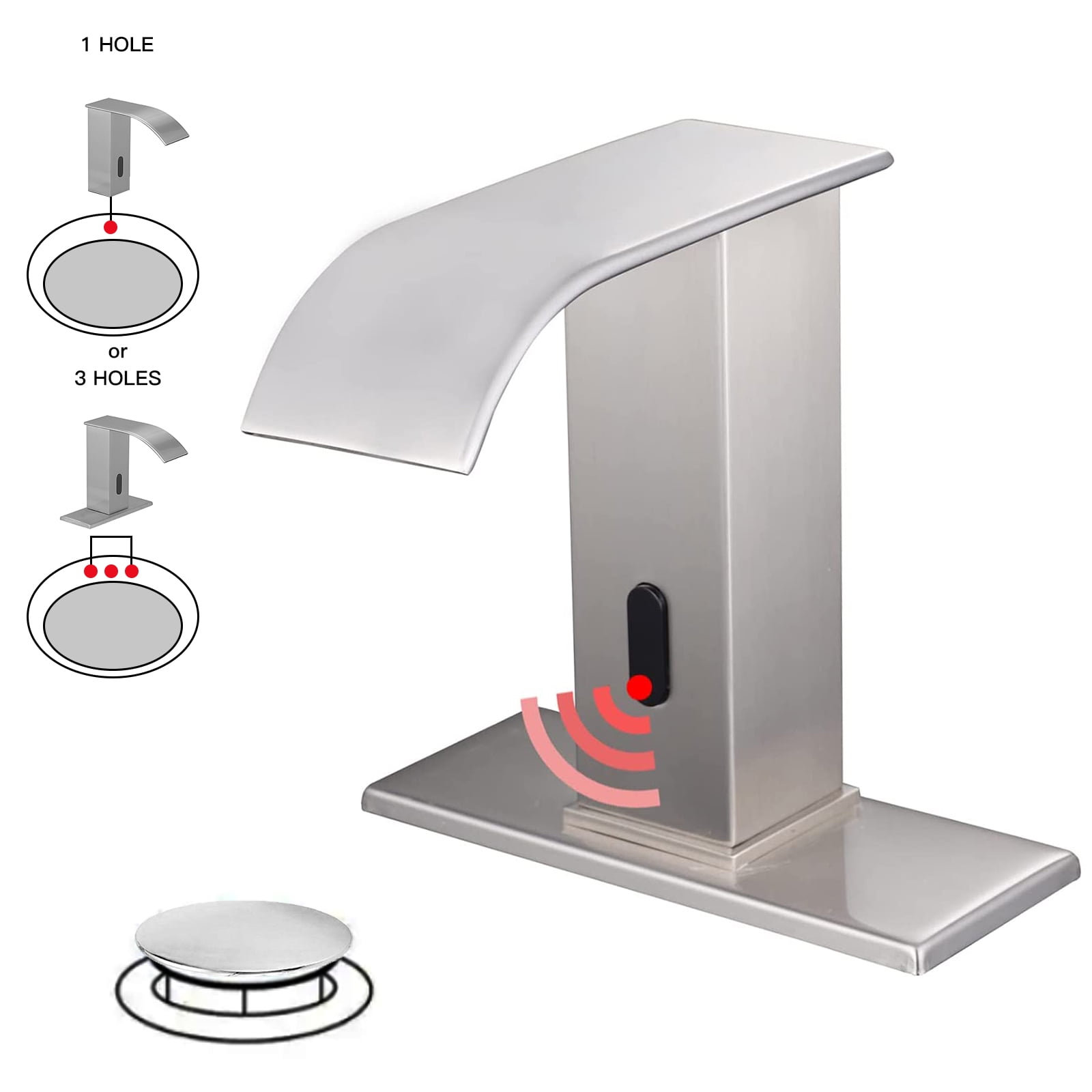 Battery Powered Touchless Single Hole Bathroom Faucet With Drain Kit ...