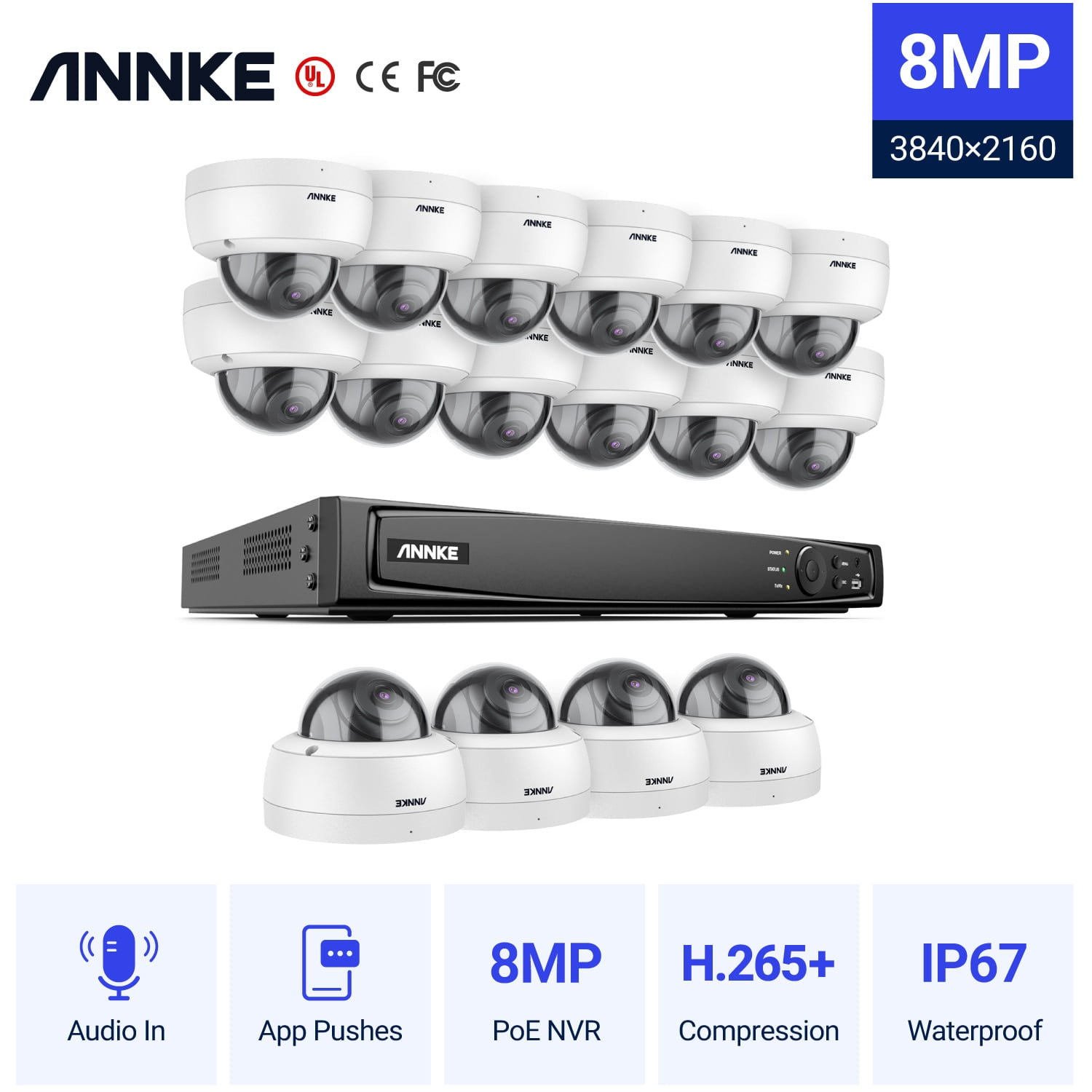ANNKE 4K Ultra HD PoE Network Video Security System 16CH 4K H.265 Surveillance NVR 16pcs 4K HD ...