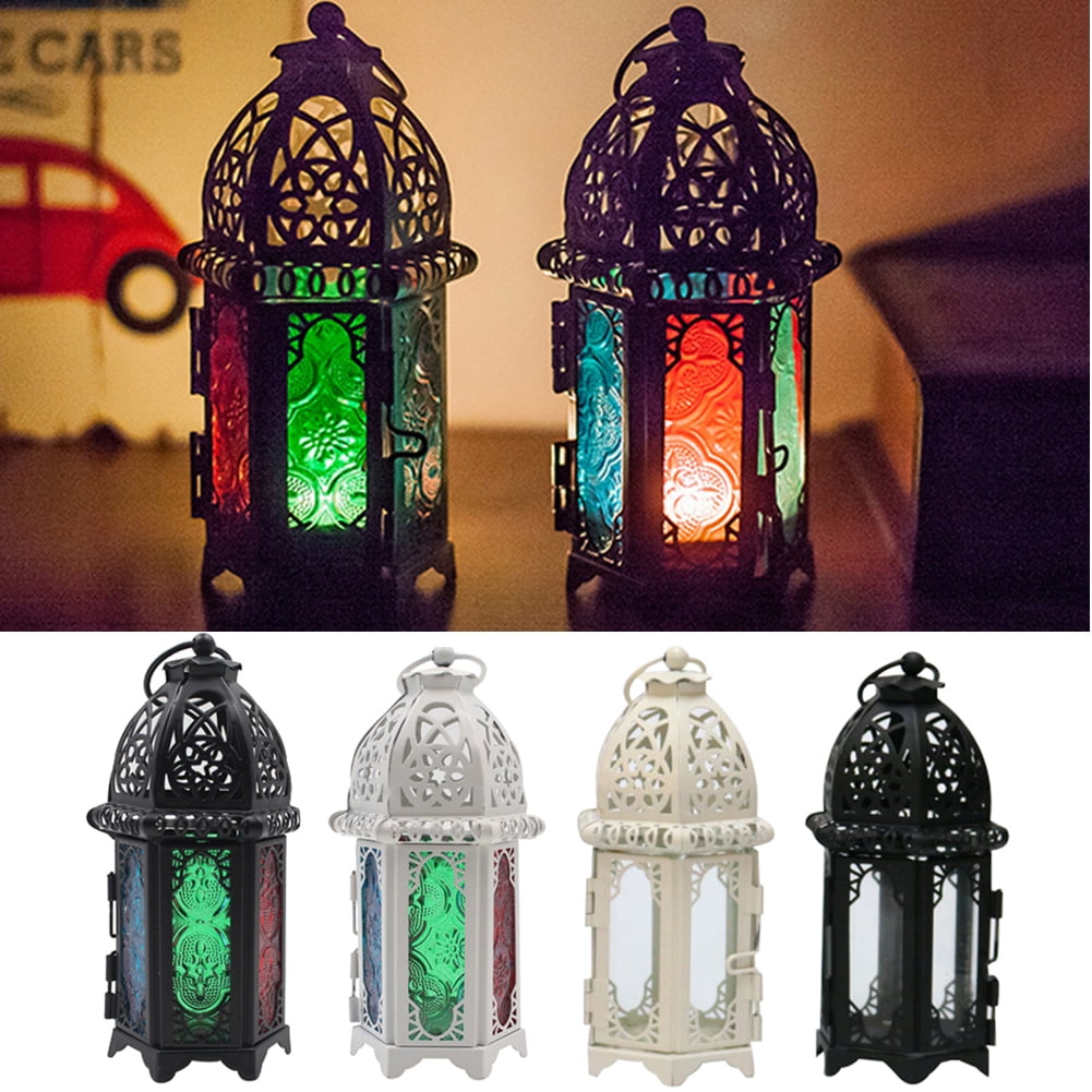 Travelwant Vintage Glass Antique Brush Decorative Lanterns Metal Candle ...