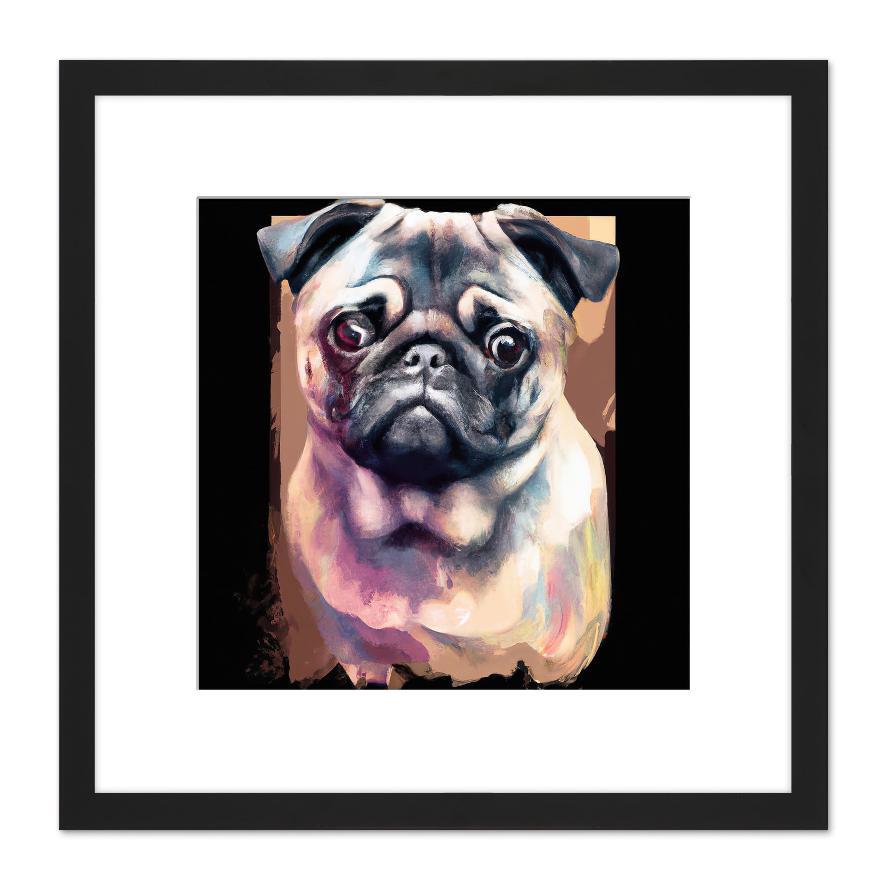 Pug Dog Watercolour Portrait Painting Pet Square Wooden Framed Wall Art ...