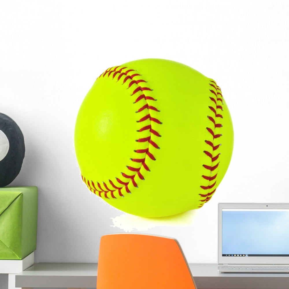 Yellow Softball Wall Decal by Wallmonkeys Peel and Stick Graphic (18 in ...