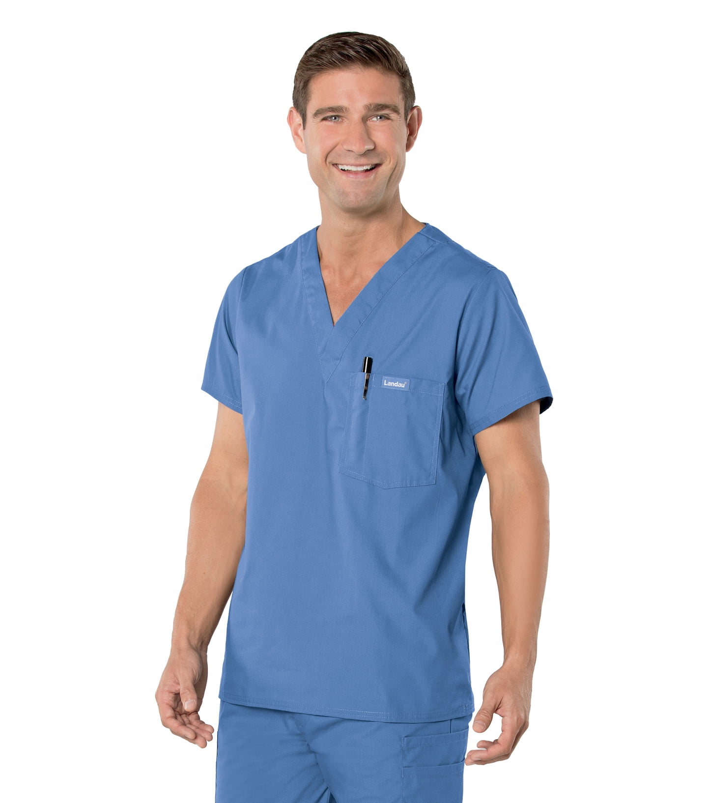 Landau Essentials Men's One Pocket V-Neck Scrub Top with Mesh Vent ...