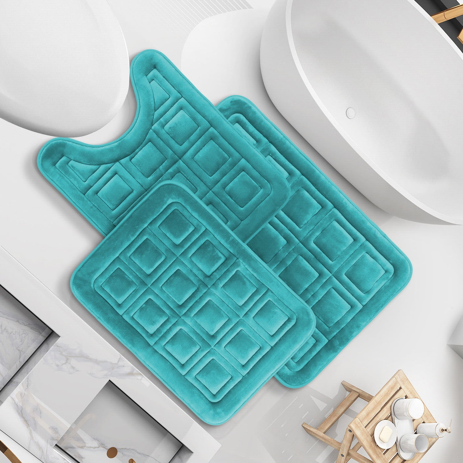 Bath Mat Rug 3 Piece Set, Large, Small and Contour Bathroom Rug Set ...