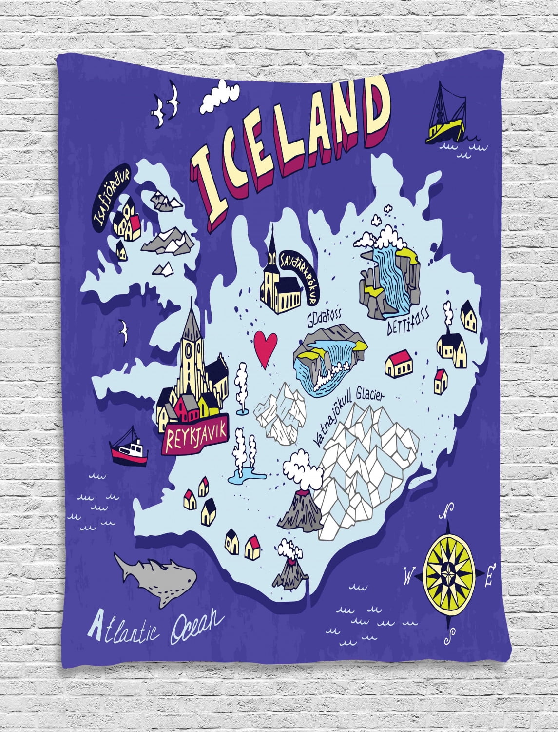 Iceland Tapestry, Doodle Style Icelandic Elements and Typography with a ...