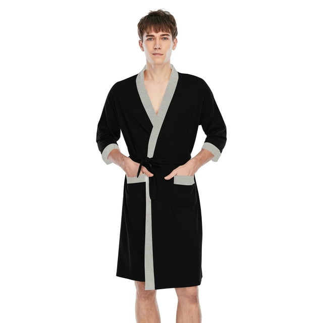 MintLimit Men's Robe Lightweight Robe 3/4 Sleeves and 2 Pockets Knee ...