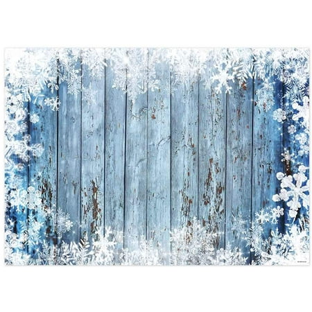 JOYWEI7x5ft Christmas Blue Wood Backdrops for Photography Winter White ...
