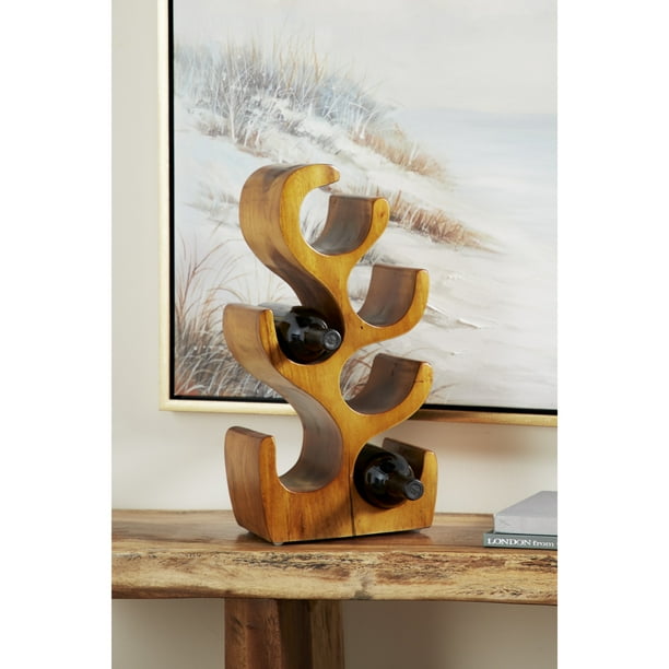 DecMode 10" x 20" Brown Teak Wood Tree Shaped 6 Bottle Wine Rack, 1 ...