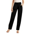 Atienubee Pants For Women Palazzo Womens Solid Color Pocket Straight