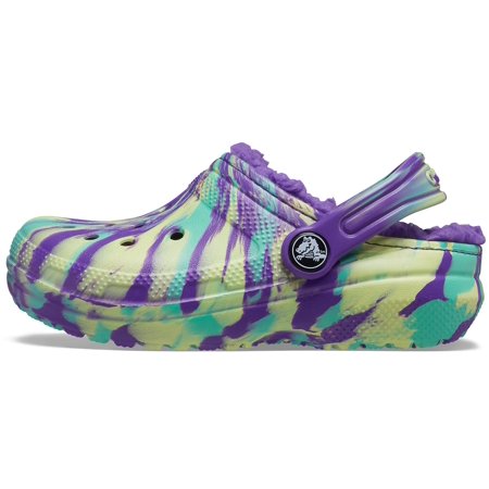 Crocs Classic Tie Dye Lined Clog | Kids' Slippers, Neon Purple/Multi, 4 ...
