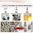 244pcs Nuts and Bolts Assorted Set, M3 to M10, Heavy Duty Metric Machine Hex Flat Head Screw ...