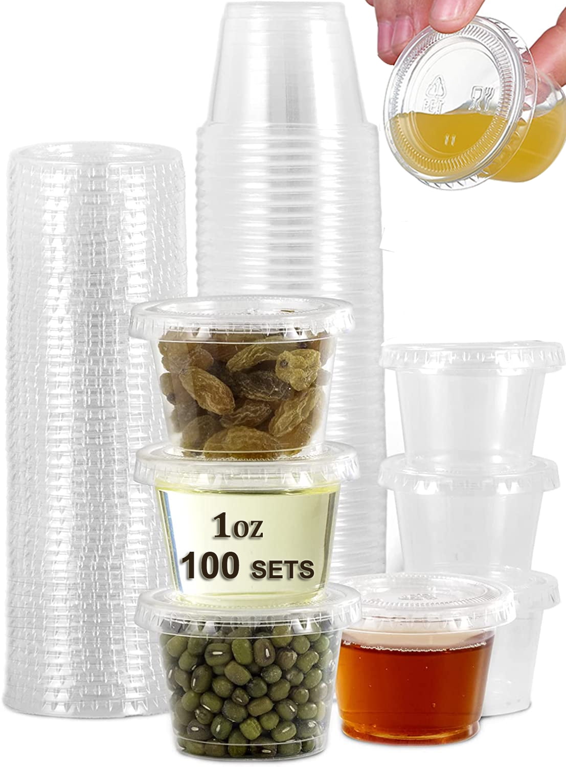 100 Sets - 1 oz Jello Shot Cups Condiment Containers Disposable Souffle ...