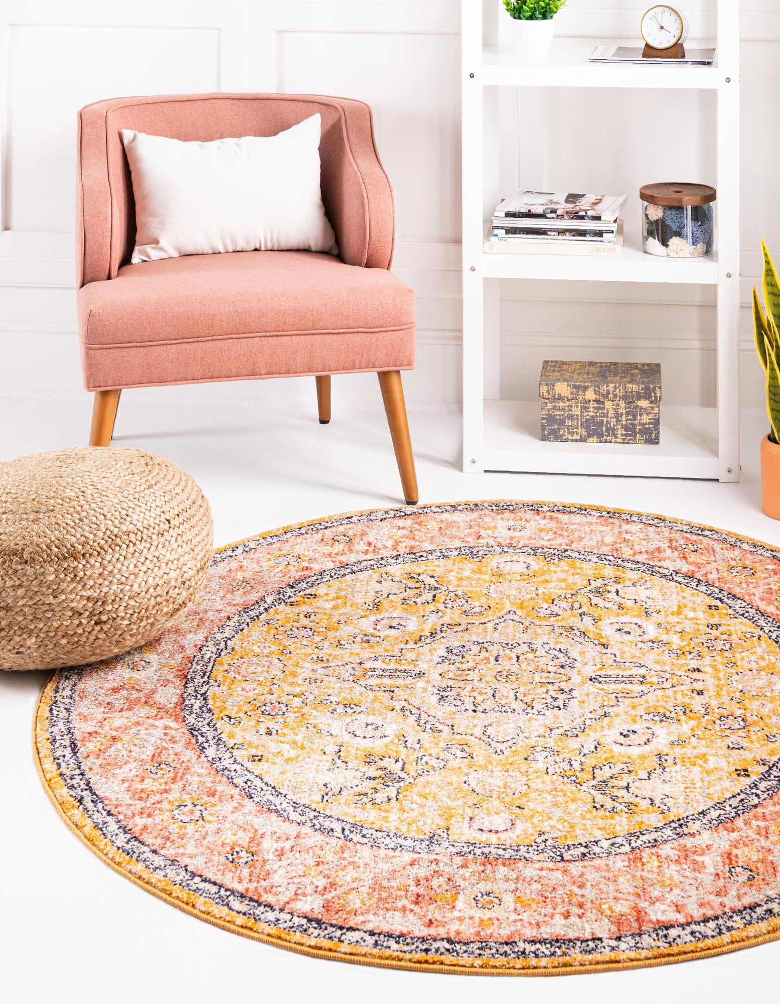 Rugs.com Lola Collection Rug – 7 Ft Round Yellow Medium Rug Perfect For ...