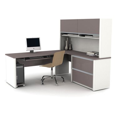 Bestar Pro-Concept L-Shaped Workstation with Small Hutch - Milk ...