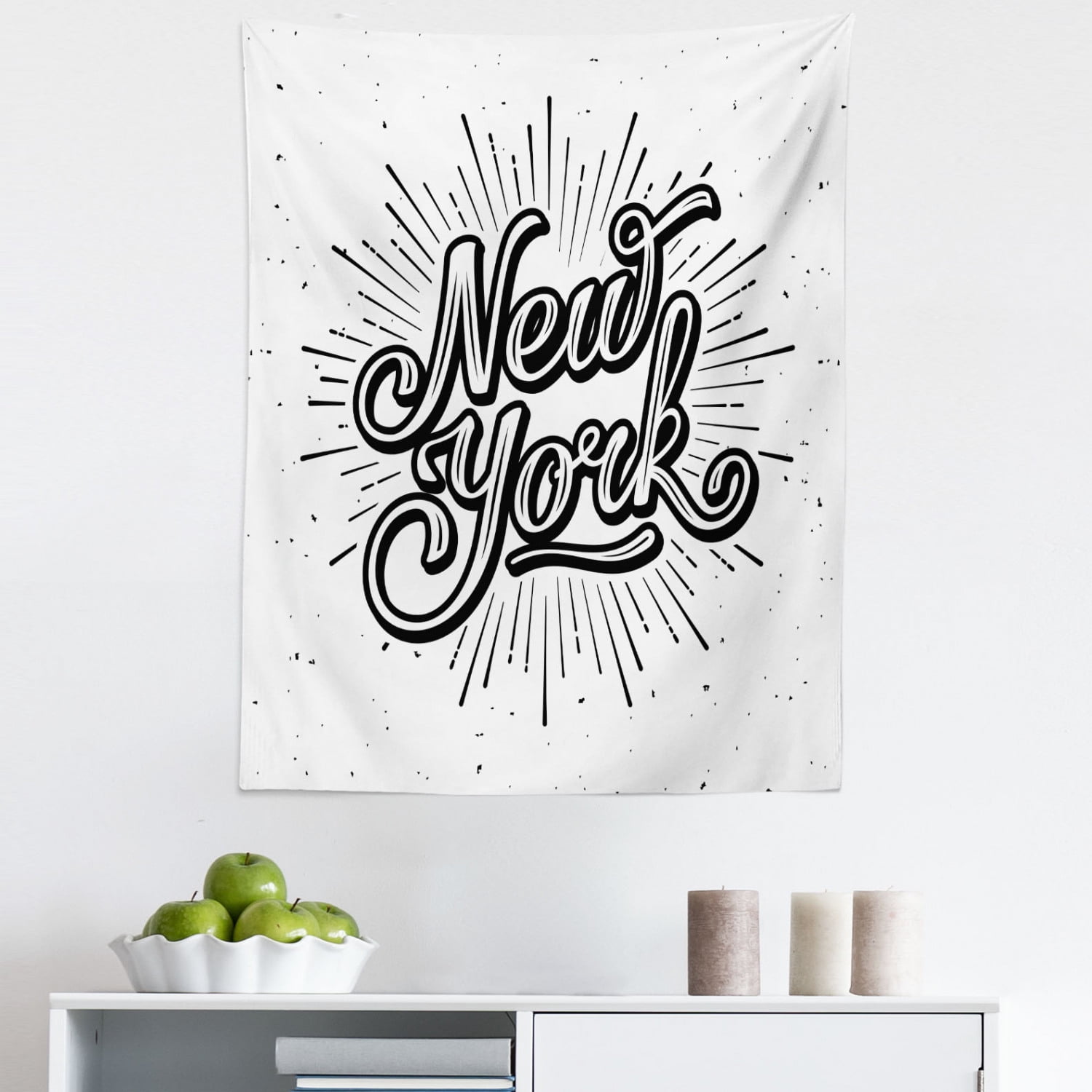Vintage Tapestry, New York Typography Star Burst Calligraphy Hand ...