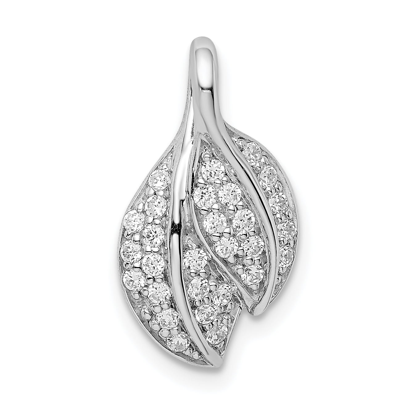 Saris And Things Sterling Silver Rhodium Plated Cubic Zirconia Leaf