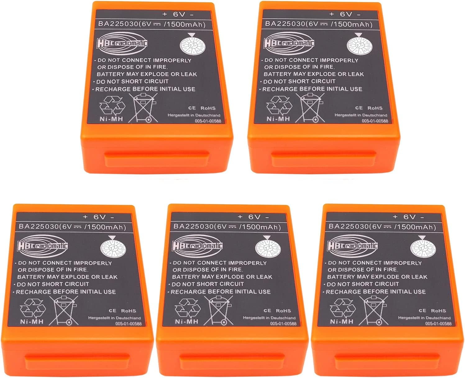 (Pack of 5)for HBC Radiomatic BA225030 6V 1500mAh Battery Ni-Mh ...