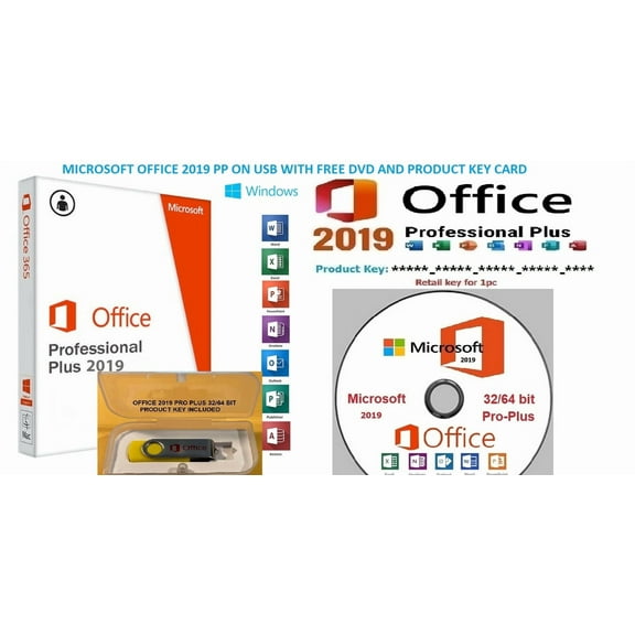 Microsoft Office 2019 Pro Plus, 64-Bit DVD, Word, Excel, PowerPoint ...