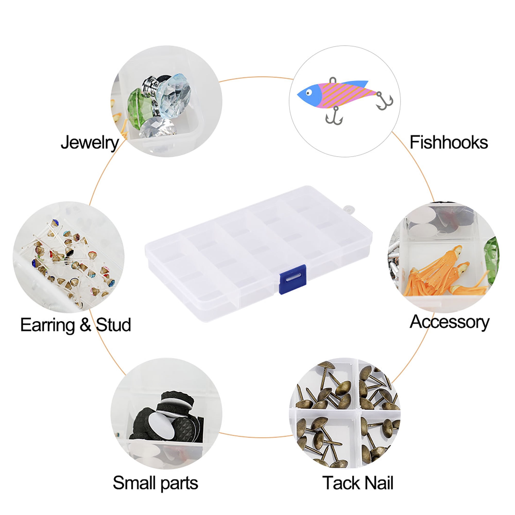 Unique Bargains Plastic Grid Storage Box 15 Grids Clear Storage ...