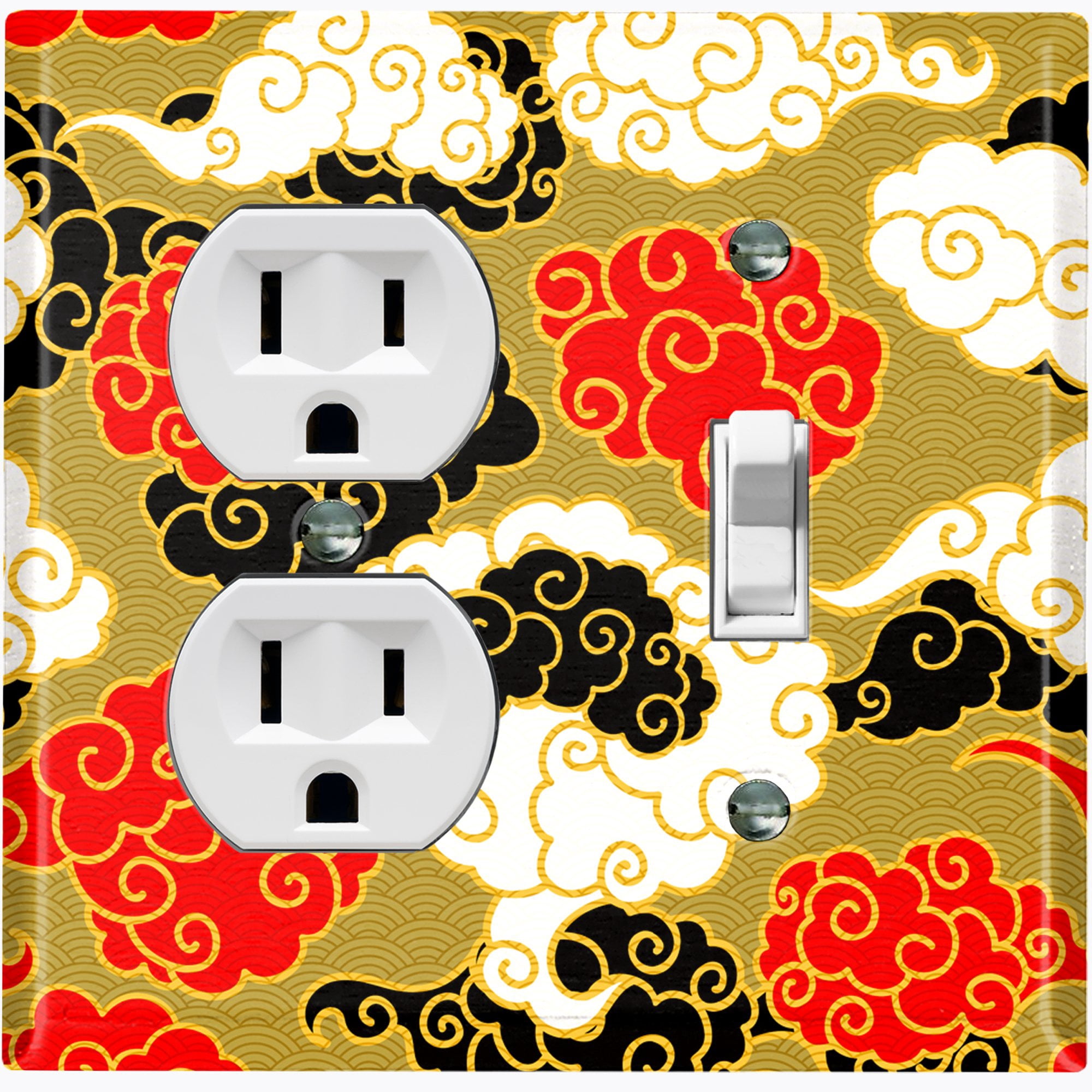 Metal Light Switch Plate Cover Japanese Cloud Pattern Green Wallpaper ...