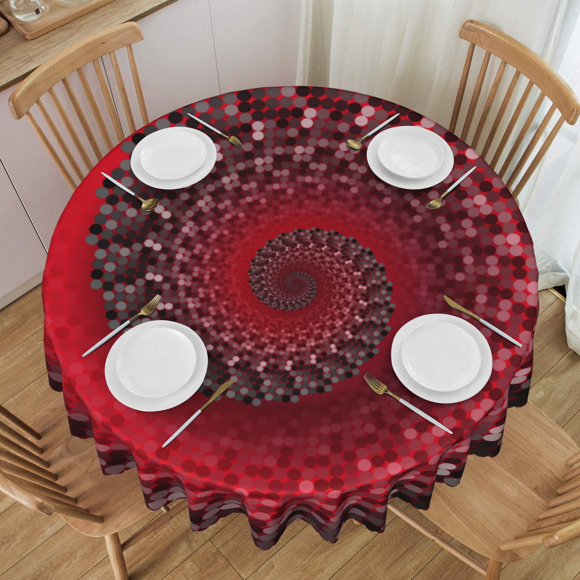 ZNDUO Red Swirl Pattern Round Tablecloth, Anti-fouling and Anti-wrinkle ...